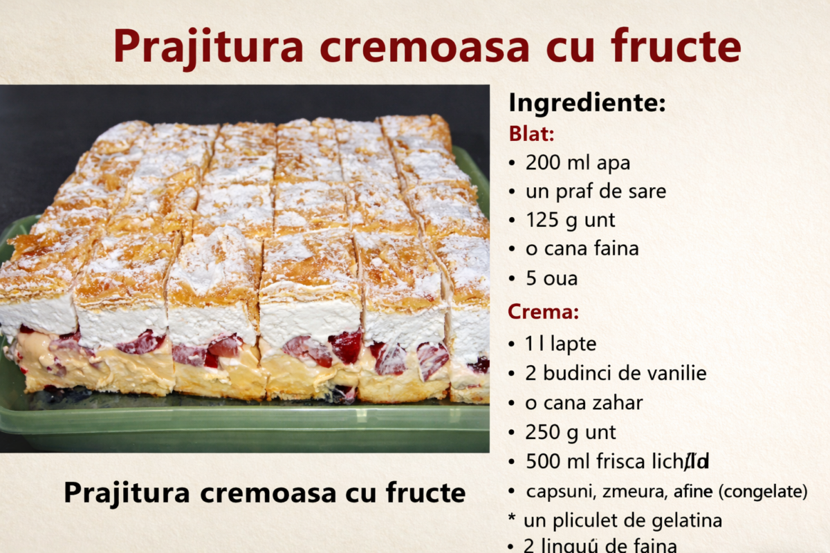 Prajitura cremoasa cu fructe- Este atat de buna incat o sa mai cereti o ...